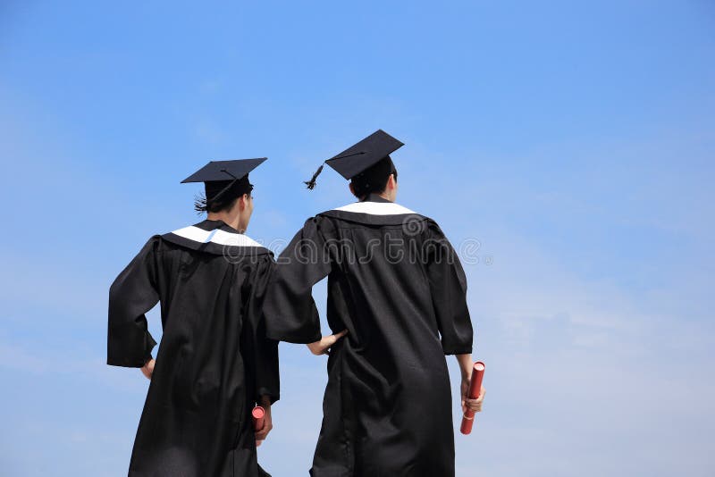 Back View of Graduate Student Girl Hug Future Stock Image - Image of ...