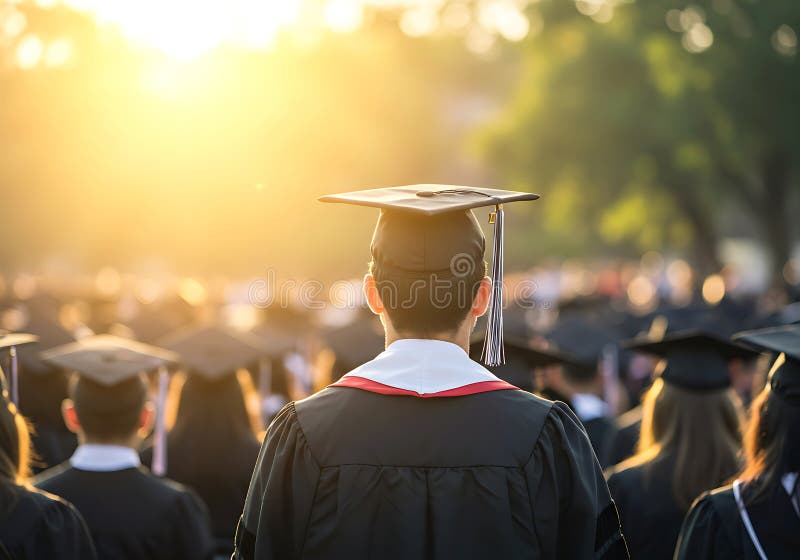 Back View Graduation Student with Cap and Gown Stock Illustration ...