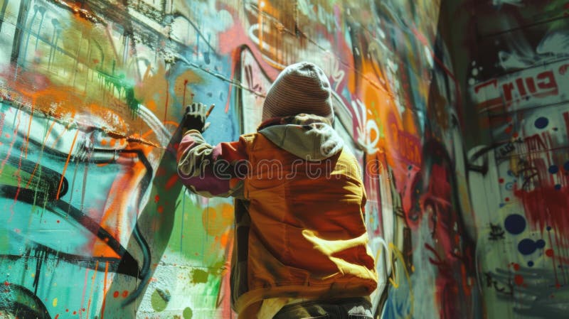 Back View of a Graffiti Artist at Work. Stock Illustration ...