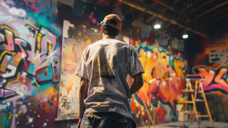 Back View of a Graffiti Artist at Work. Stock Illustration ...