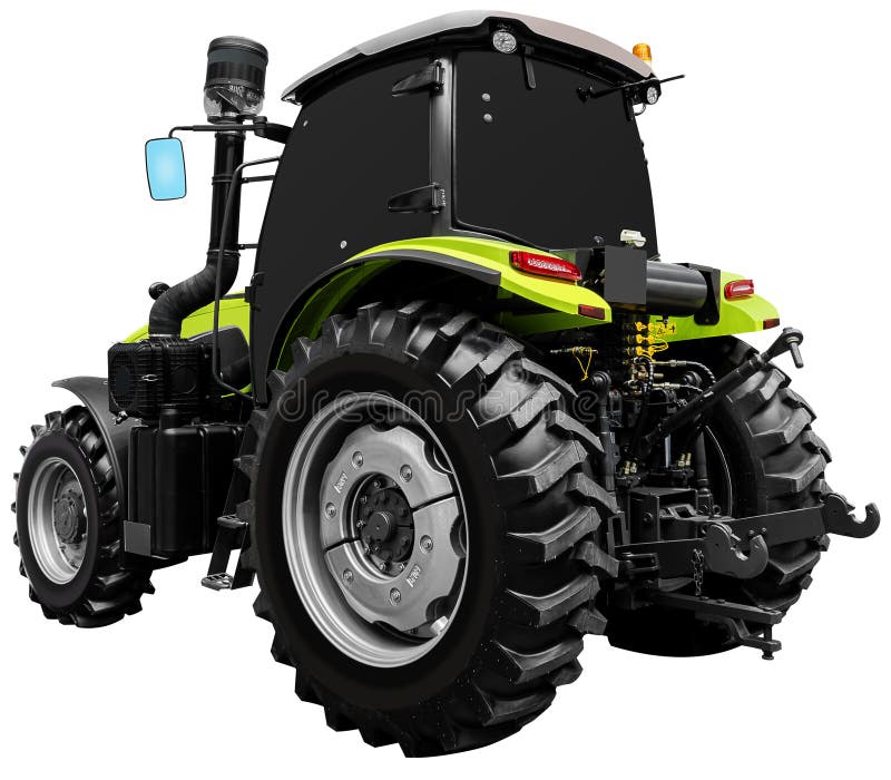 Back View Green Tractor Isolated on White Background with Clipping Path ...