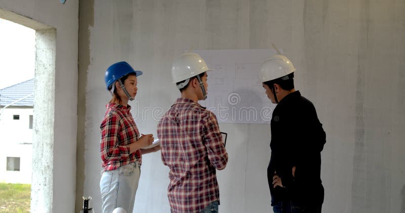 Back View Group of Building Architect Construction Engineer Have ...