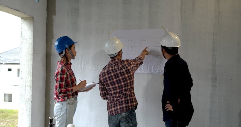 Back View Group of Building Architect Construction Engineer Have ...