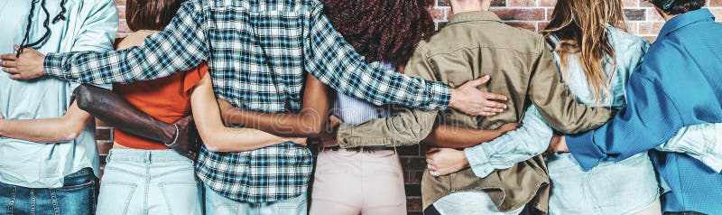 Back View of Group of Diverse People Hugging Each Other Stock Photo ...