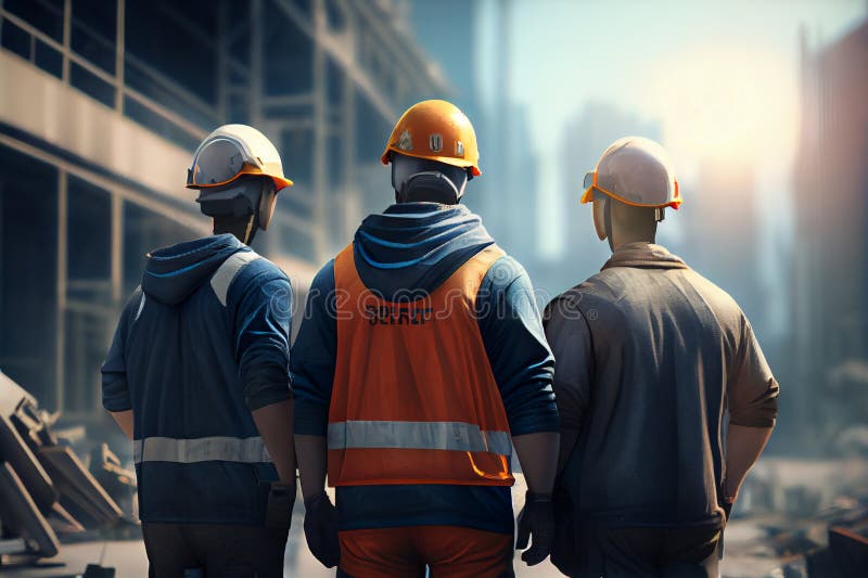 Back View Group of Engineer, Technician and Architect with Safety ...