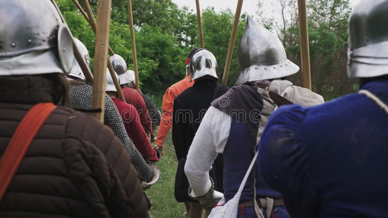 Back View of Group Medieval Knights Going on the Battle. Stock Photo ...