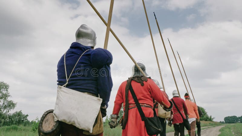 Back View of Group Medieval Knights Going on the Battle. Stock Photo ...