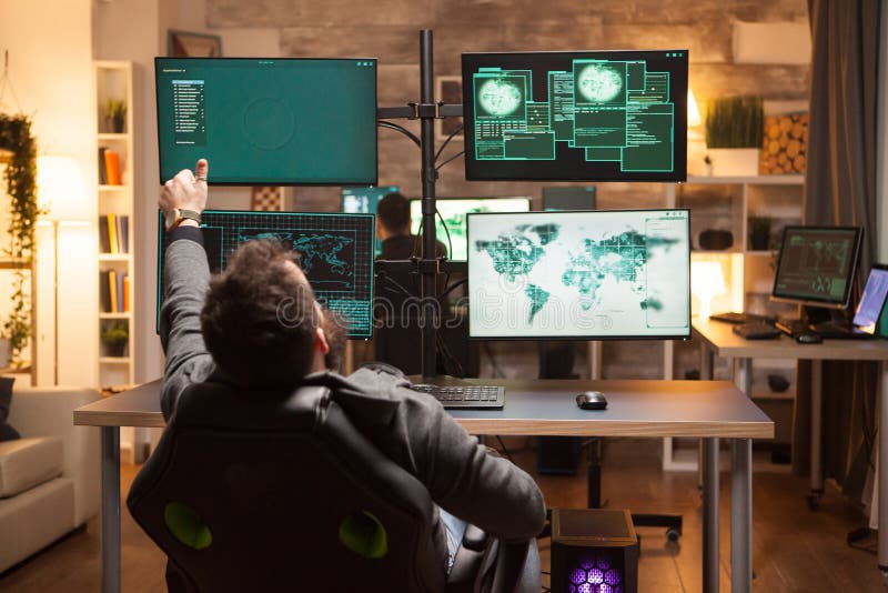 Back View of Hacker Showing Thumb Up Sign Stock Image - Image of dark ...