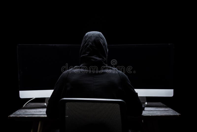 Back View of Hacker Sitting Near Stock Photo - Image of virus ...