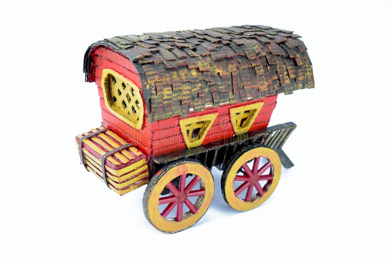 Back View of a Handmade Carriage Made of Different Colored Cardboard on ...
