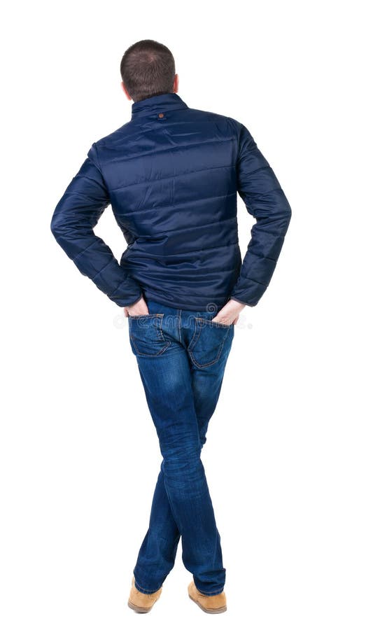 Back View of Handsome Man in Blue Windcheater Looking. Stock Image ...