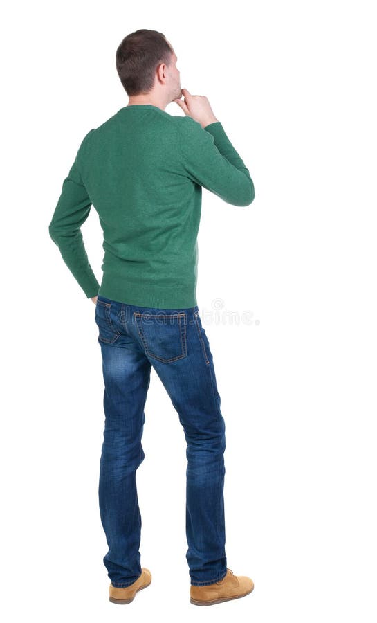 Attractive Young Woman Standing and Looking Down. Side View Stock Photo ...