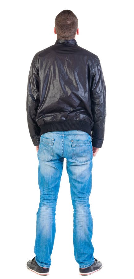 Back View of Handsome Man in Jacket Looking Up. Stock Photo - Image of ...