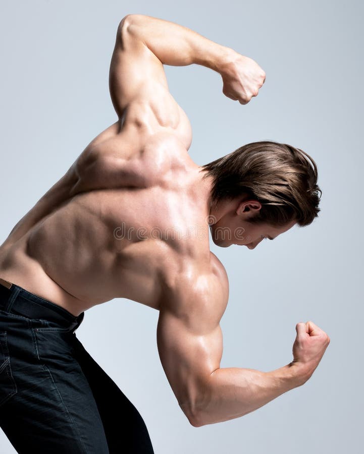Back View of Handsome Man with Muscular Body. Stock Image - Image of ...