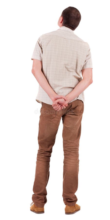 Back View of Handsome Man in Shirt Looking Up. Stock Image - Image of ...