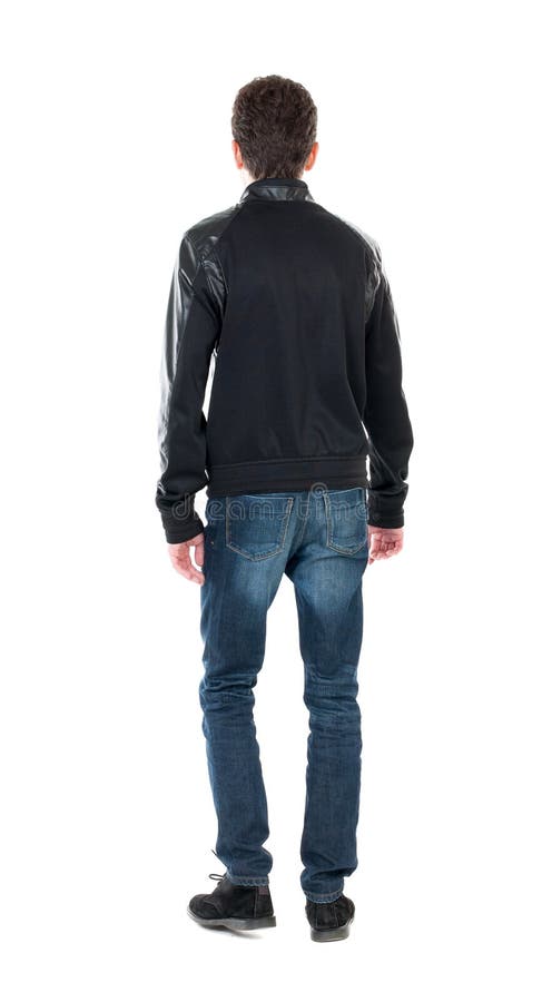 Back View of Handsome Man in Jacket Looking Up. Stock Photo - Image of ...