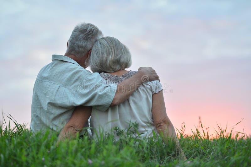 Back View. Happy Elderly Couple at Sunset Stock Image - Image of happy ...