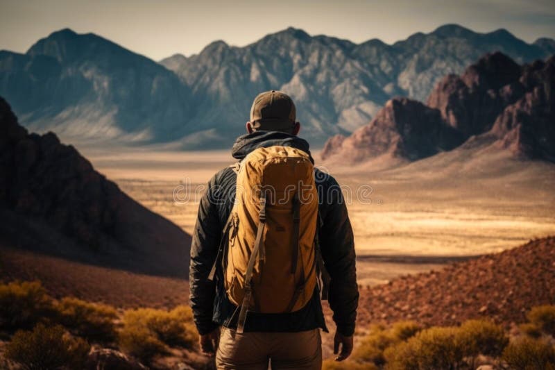 Back View of a Hiker Facing Mountains. Concept of Adventure Travel ...
