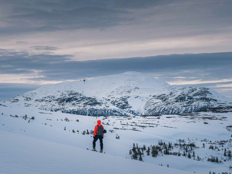Back View of a Hiker in the Snowy Mountains Stock Image - Image of ...
