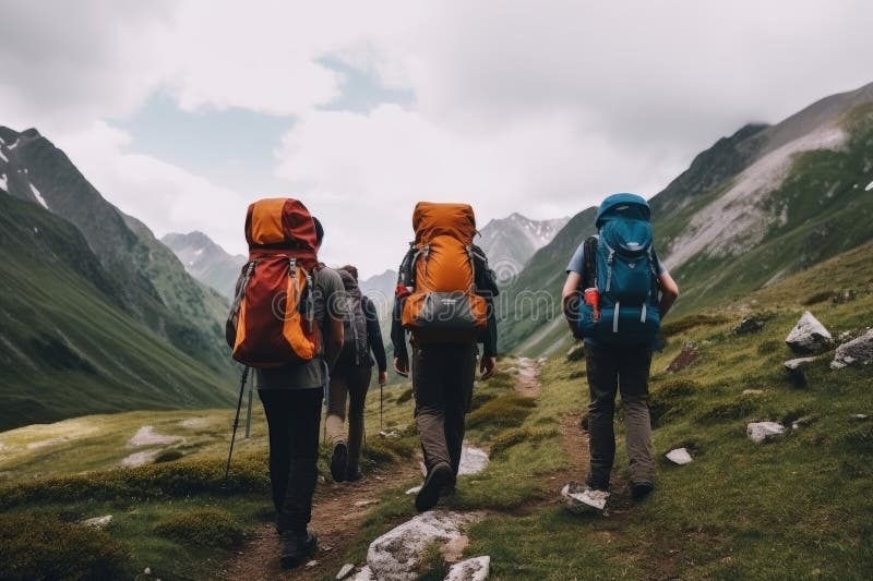 Back View Hikers Mountains. Generate Ai Stock Illustration ...