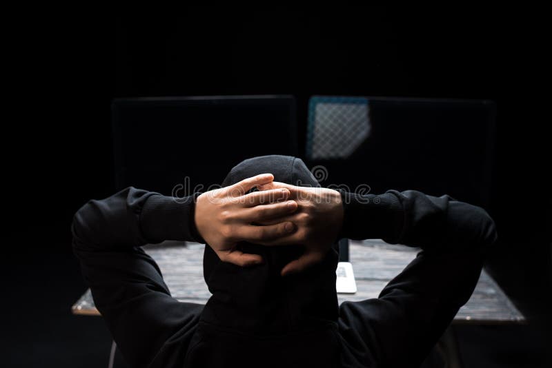 Back View of Hooded Hacker with Stock Image - Image of hacking, hacker ...