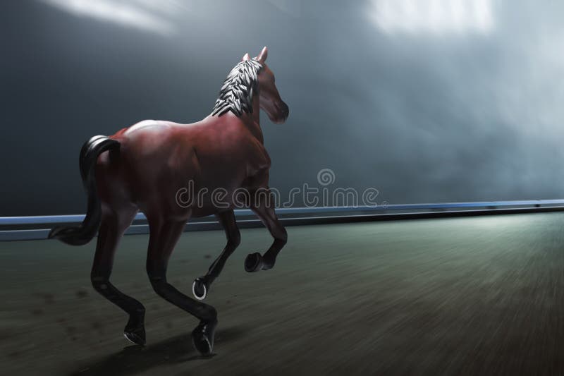 Back View of Horse Run on Race Track at Night Stock Image - Image of ...