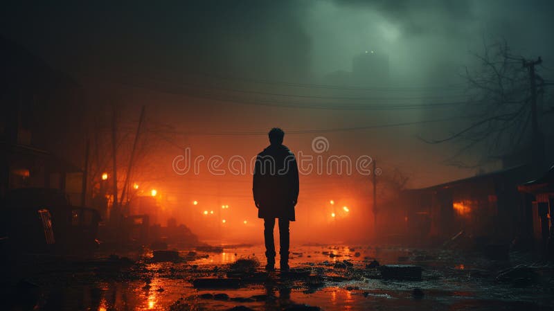 Back View of Human in a Foggy Day Ilustração Stock - Ilustração de ...