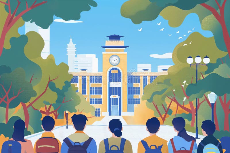 Back View Illustration of Students with Backpacks Going To School Stock ...