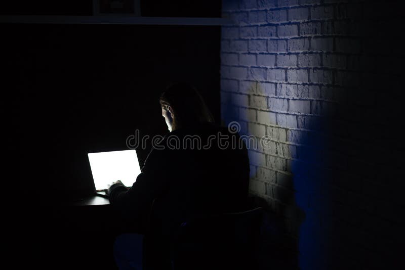Back View Image of Young Concentrated Man Using Laptop Stock Image ...