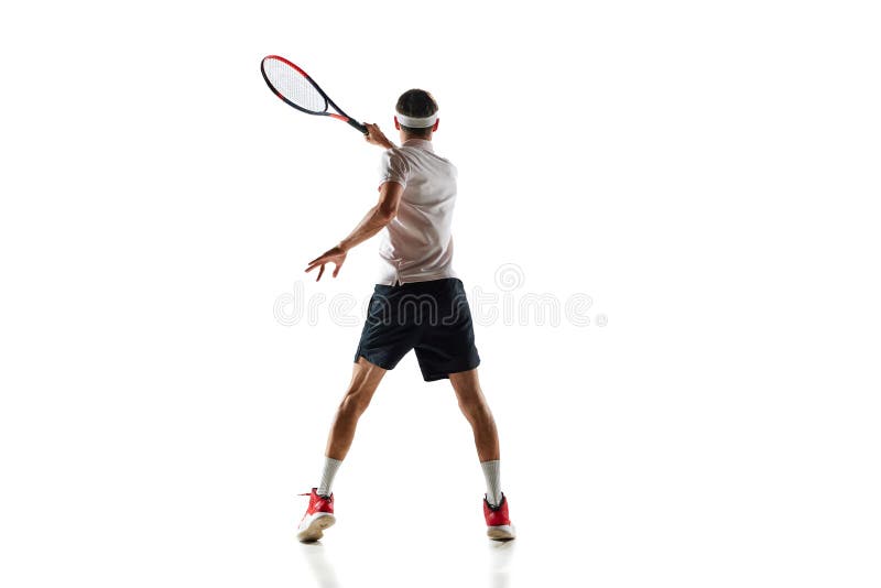 Back View Image of Young Man in Motion with Racket, Tennis Player ...