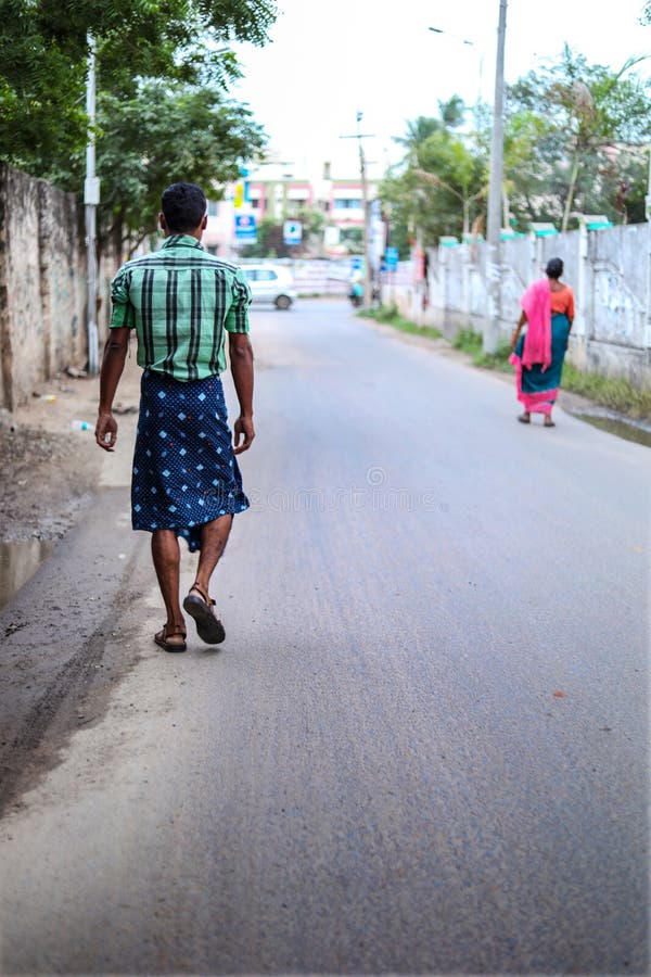 Back View Indian Young Man Walking on Street Editorial Stock Photo ...