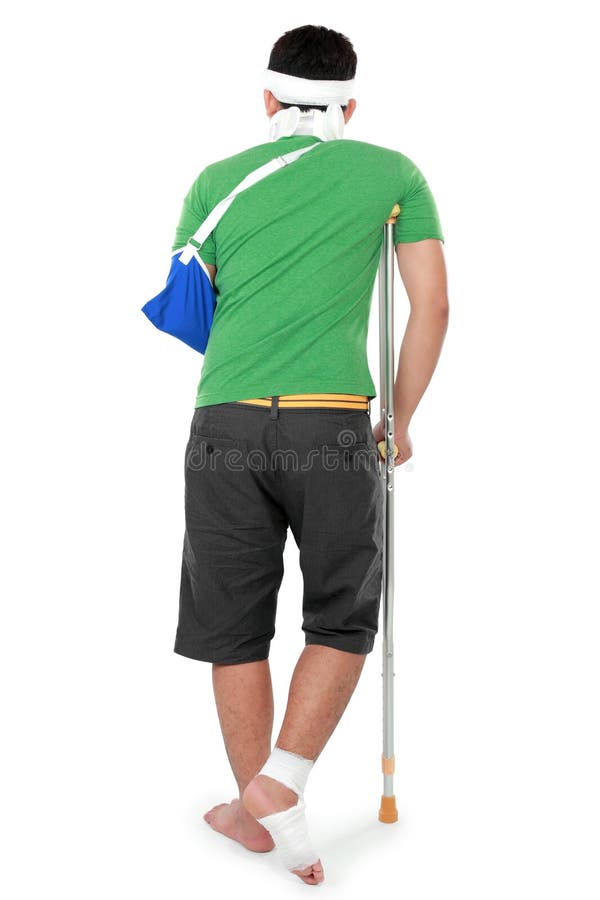 Back view of injured man stock image. Image of crutch - 49499771