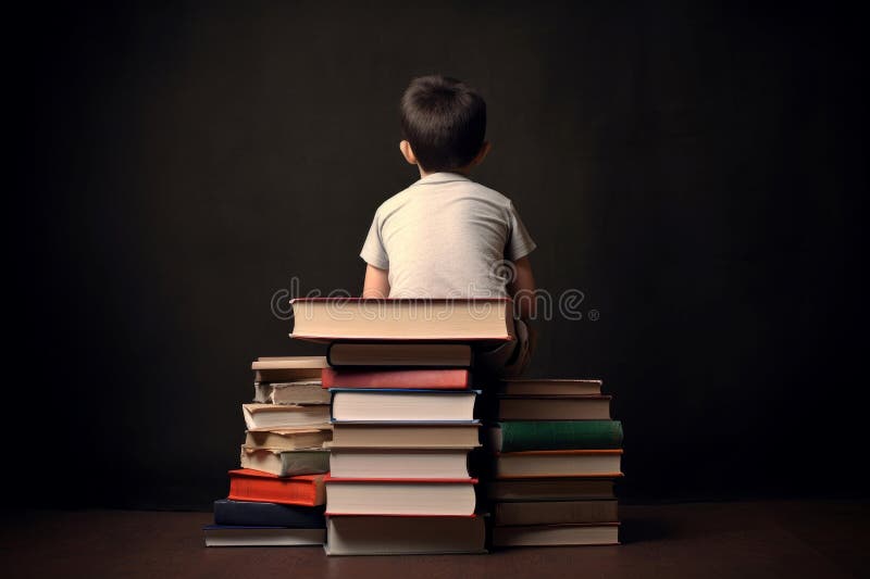 Back View Kid Pile Books. Generate Ai Stock Illustration - Illustration ...