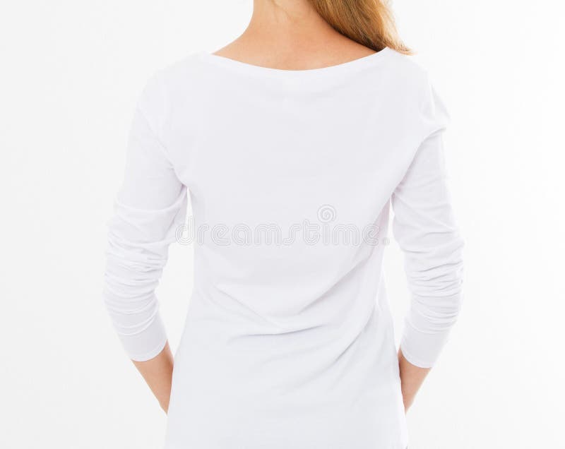 Back View Lady in Stylish White Tshirt Mockup Copy Space Close Up Stock ...