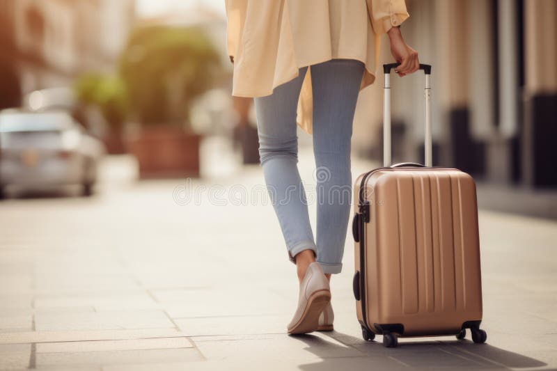Back View of a Lady with a Suitcase in Travel. Vacation Travel Concept ...