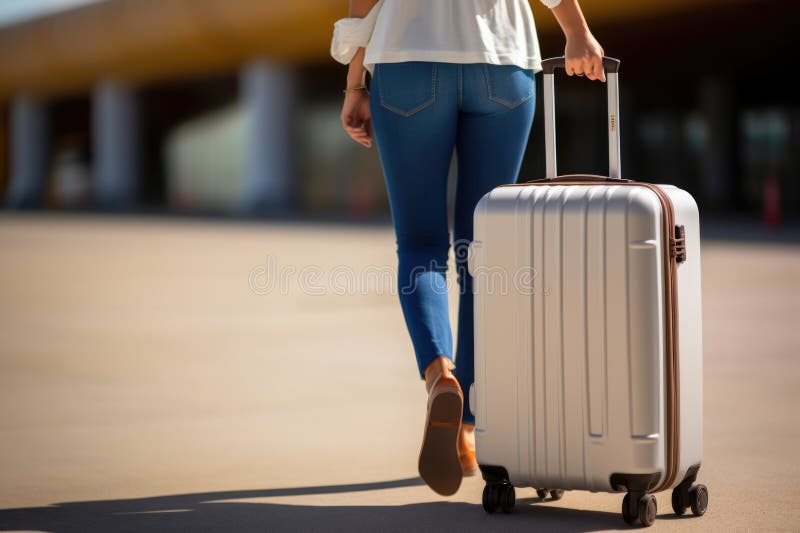 Back View of a Lady with a Suitcase in Travel. Vacation Travel Concept ...