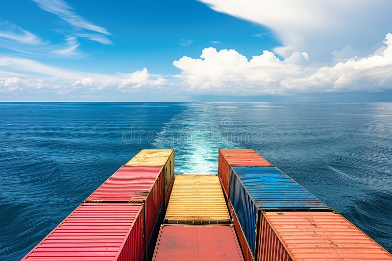 Back View of a Large Container Cargo Ship Stock Illustration ...