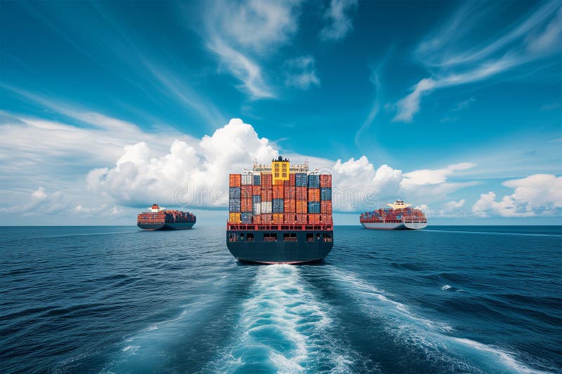 Back View of a Large Container Cargo Ship Stock Illustration ...