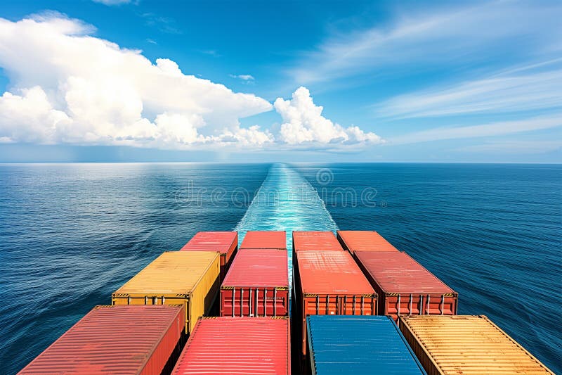 Back View of a Large Container Cargo Ship Stock Illustration ...