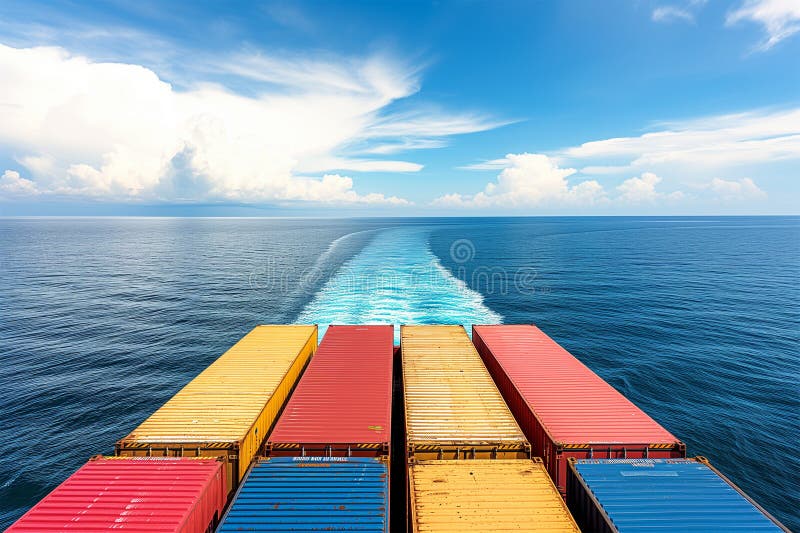 Back View of a Large Container Cargo Ship Stock Illustration ...