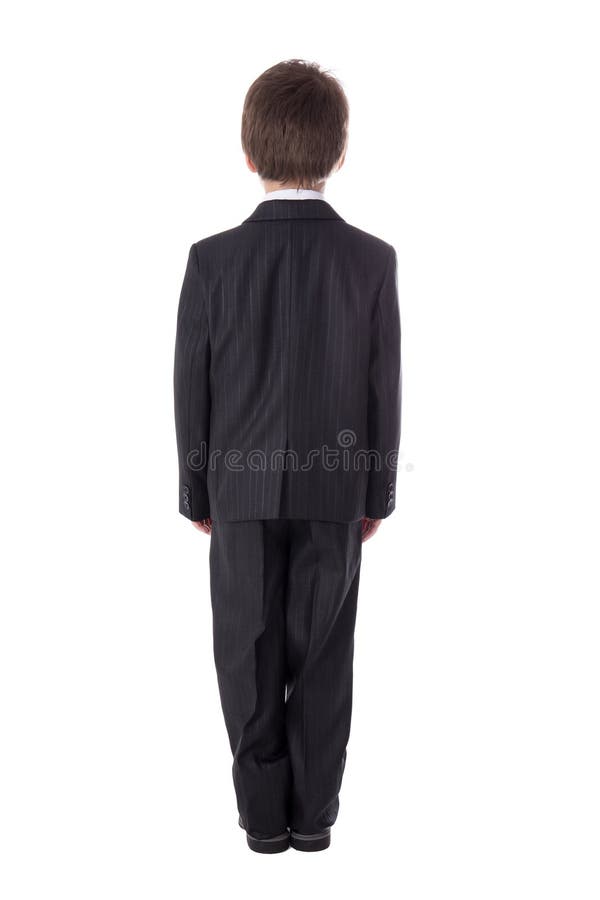 Back View of Little Boy in Business Suit Isolated on White Stock Image ...