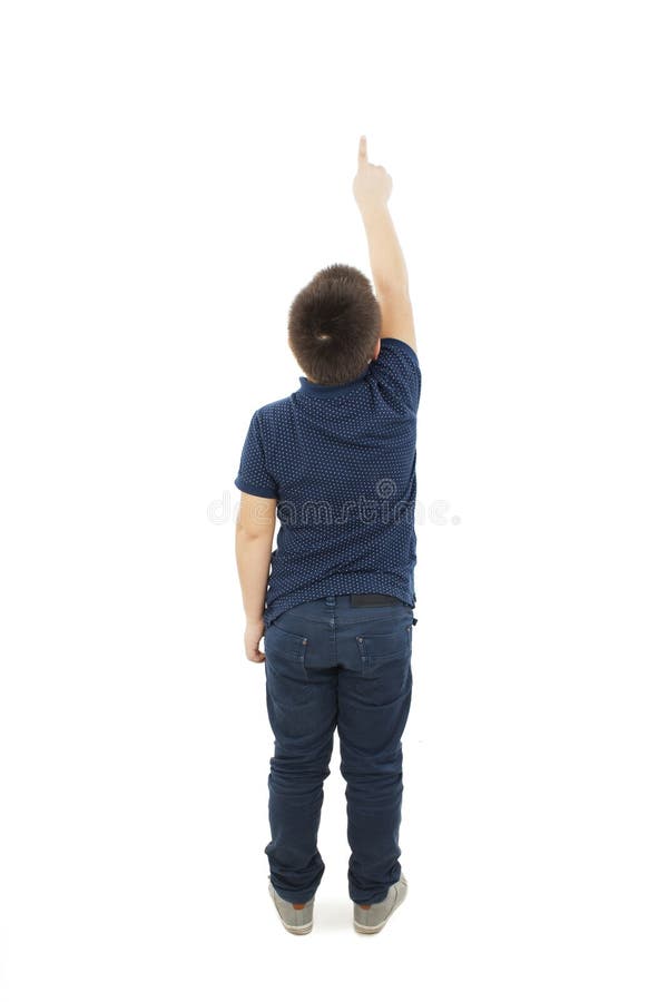 Back View of Little Boy Points at Wall Stock Photo - Image of backside ...