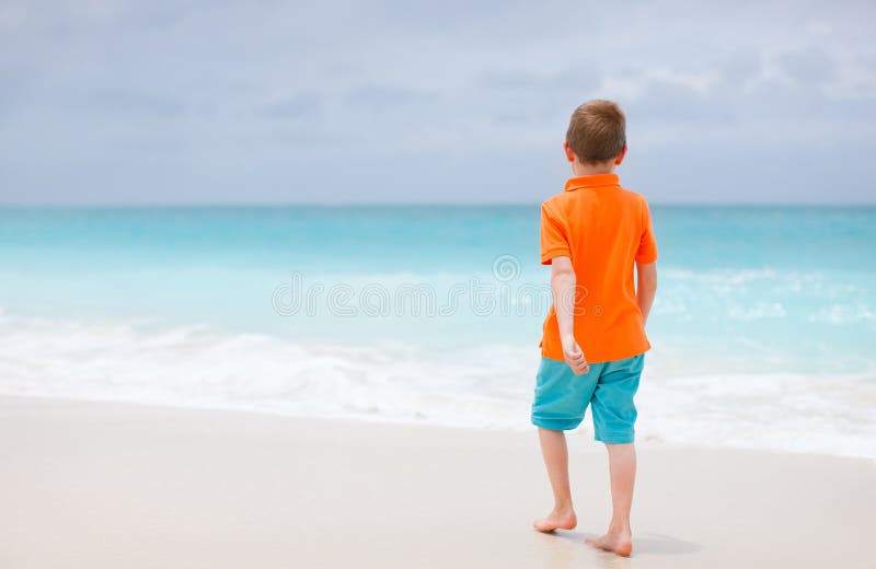 Back View of a Little Boy at Tropical Beach Stock Image - Image of ...