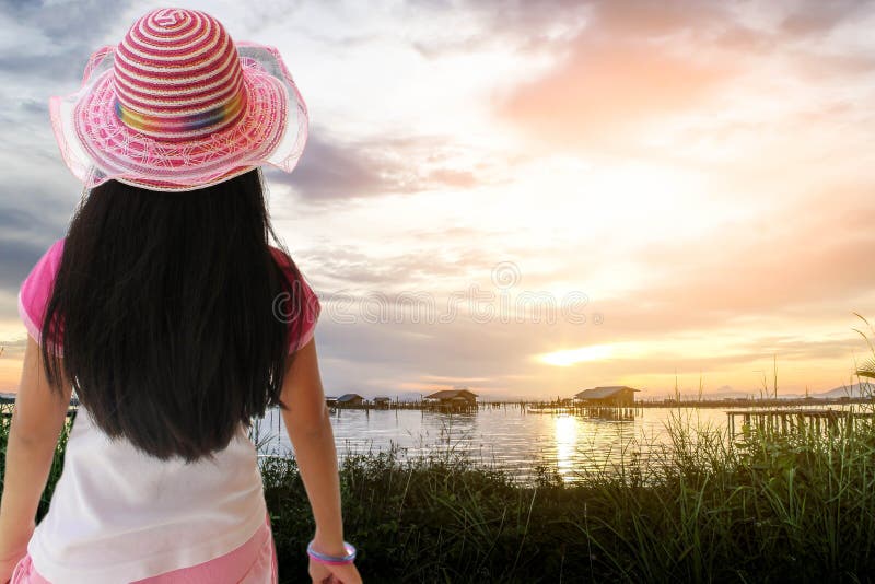 Back View of Little Girl Looking To the River Stock Photo - Image of ...