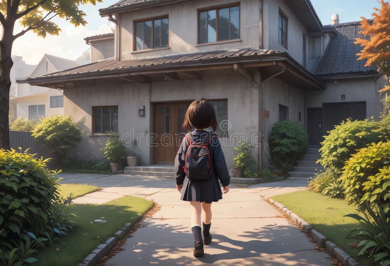 Back View Little Girl Student Walking To School Stock Illustration ...