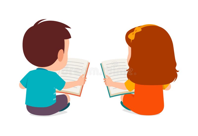 Back View of Little Kid Sit and Read Book Stock Vector - Illustration ...