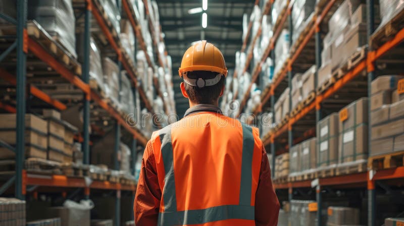 Back View of Logistic Worker in a Warehouse Stock Illustration ...