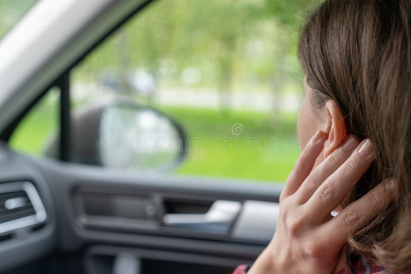 Back View of Lonely Girl Touching by Hand Rainy Window with Drop of Car ...