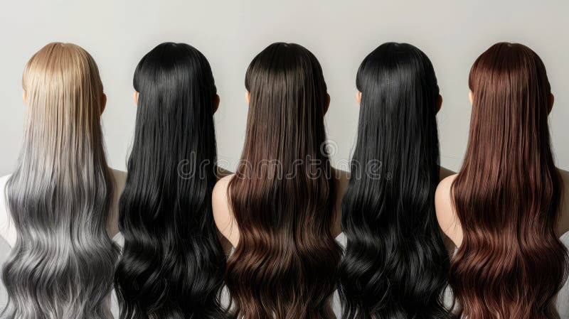 Back View of Long Hairstyles in Different Colors Stock Illustration ...