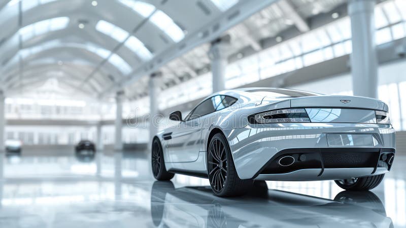 Back View of Luxury Car in Modern Warehouse Stock Illustration ...